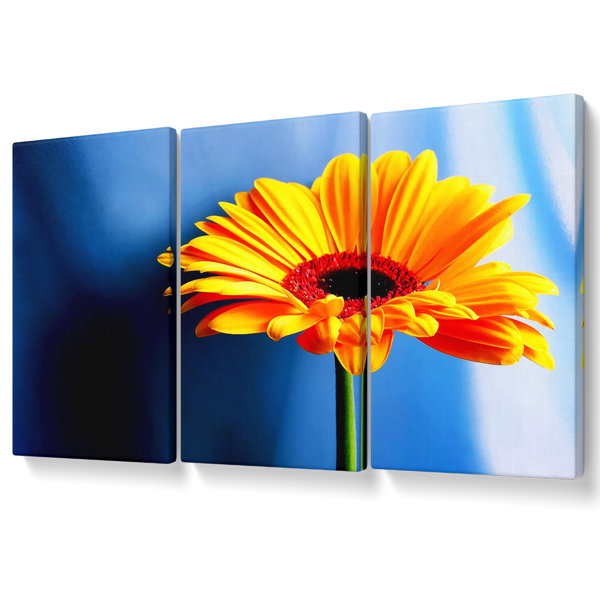 Ebern Designs Single Orange Gerbera - 3 Piece Wrapped Canvas Print ...