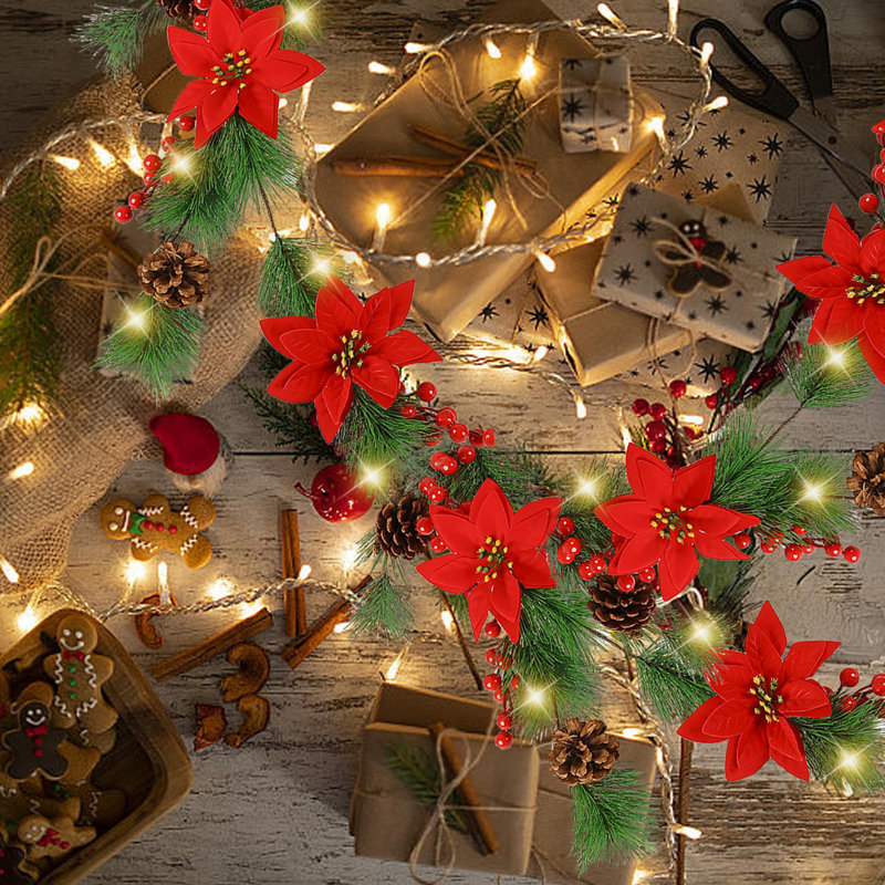 The Holiday Aisle® 6.8FT Christmas Mantle Garland With 30 Lights Red ...