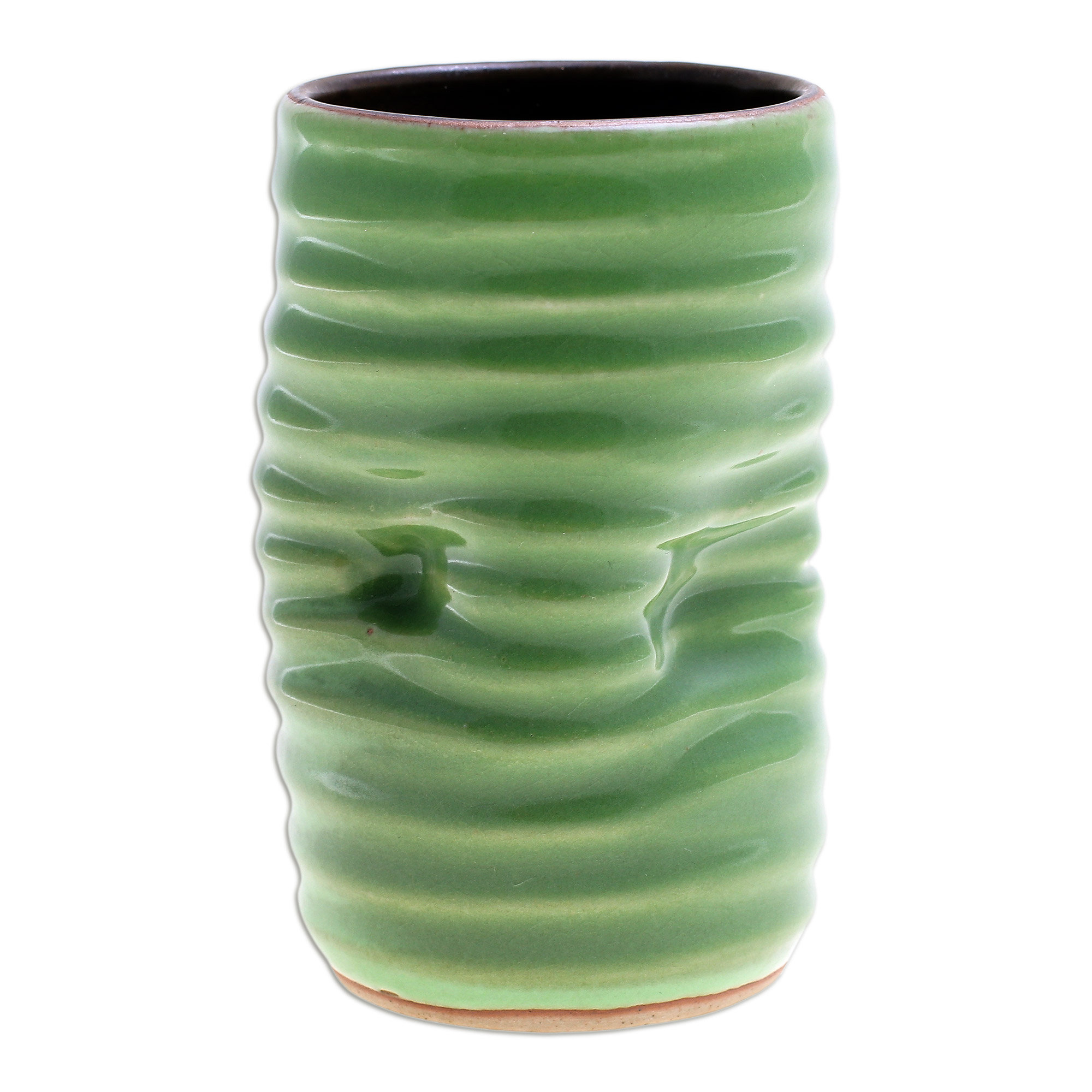 Orren Ellis Hitra Handmade Green Ripple Ceramic Cup | Wayfair