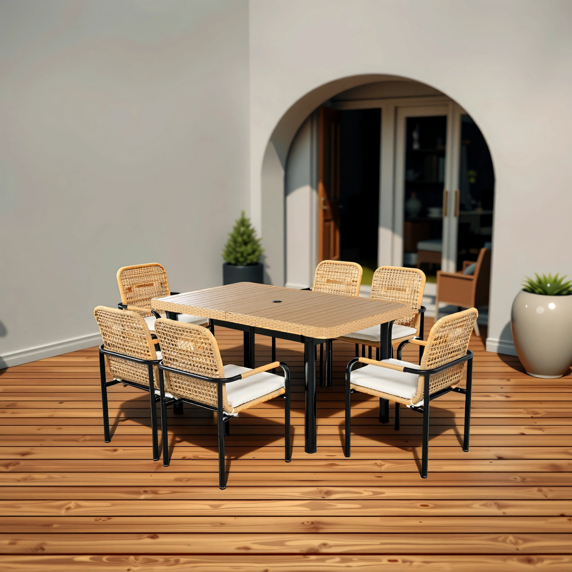 Latitude Run® 7 Piece Patio Dining Table And Chair Set Plastic Wood ...