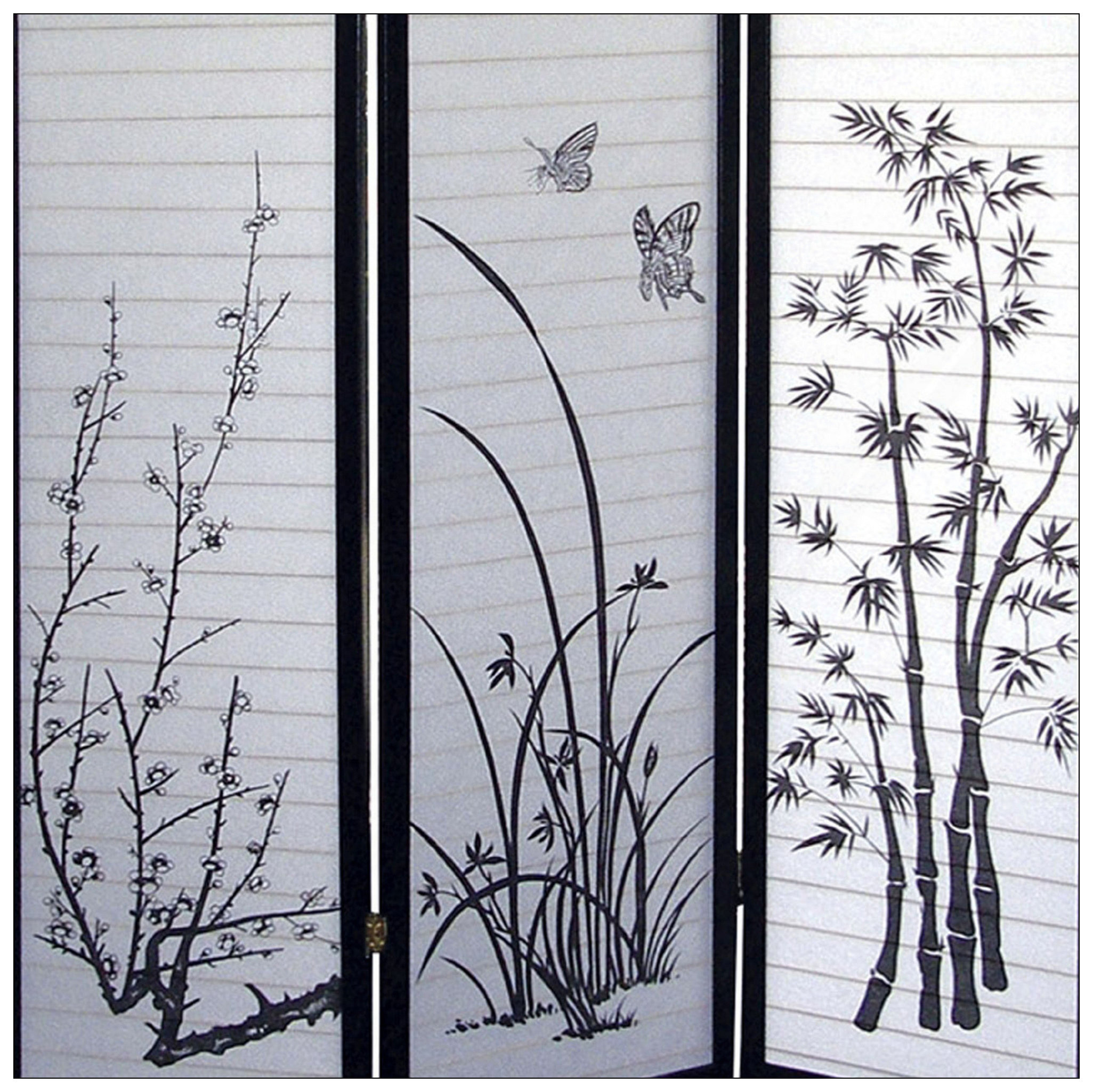 REDmintss Tall 3-Panel Floral Design Room Divider With Black Finish ...