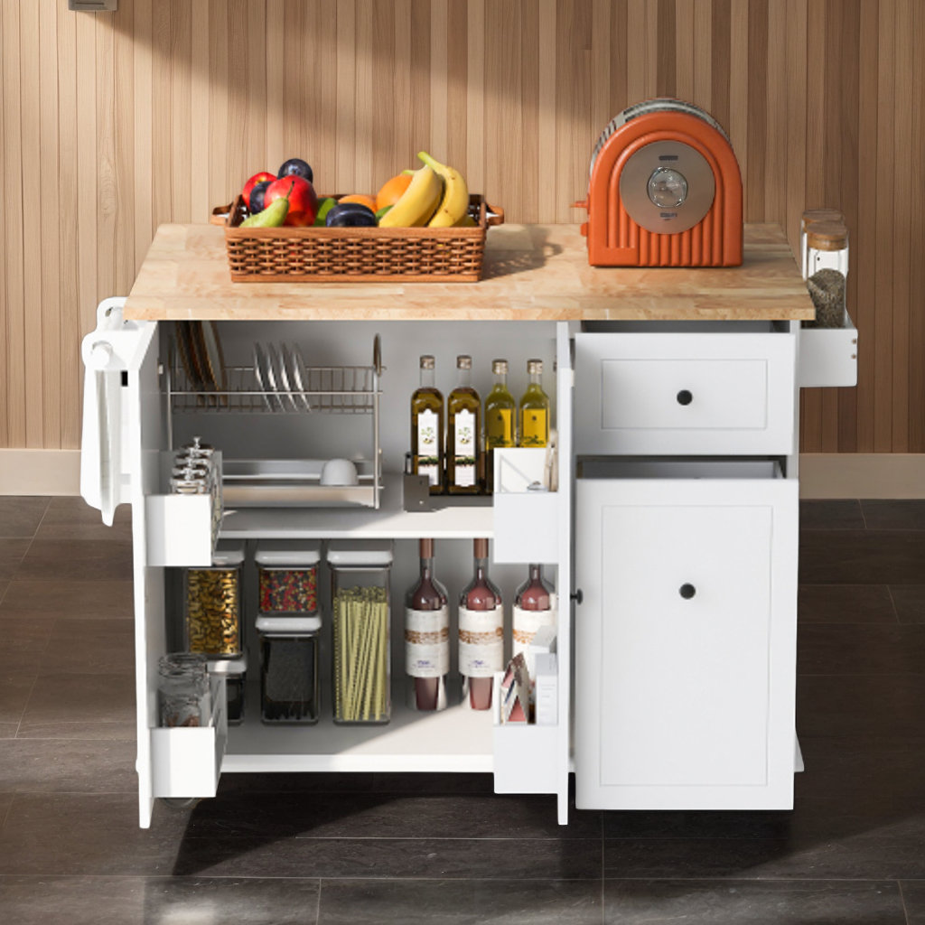 Lark Manor™ Kitchen Island with Drop Leaf, 53.9" Width Rolling Kitchen ...