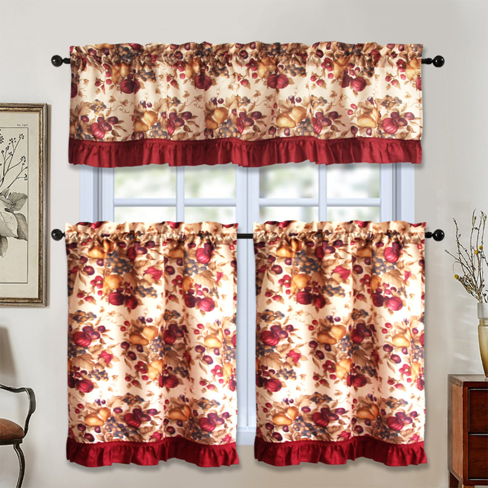 Rosalind Wheeler 3Pc Rod Pocket Ruffled Kitchen Curtains Kitchen ...