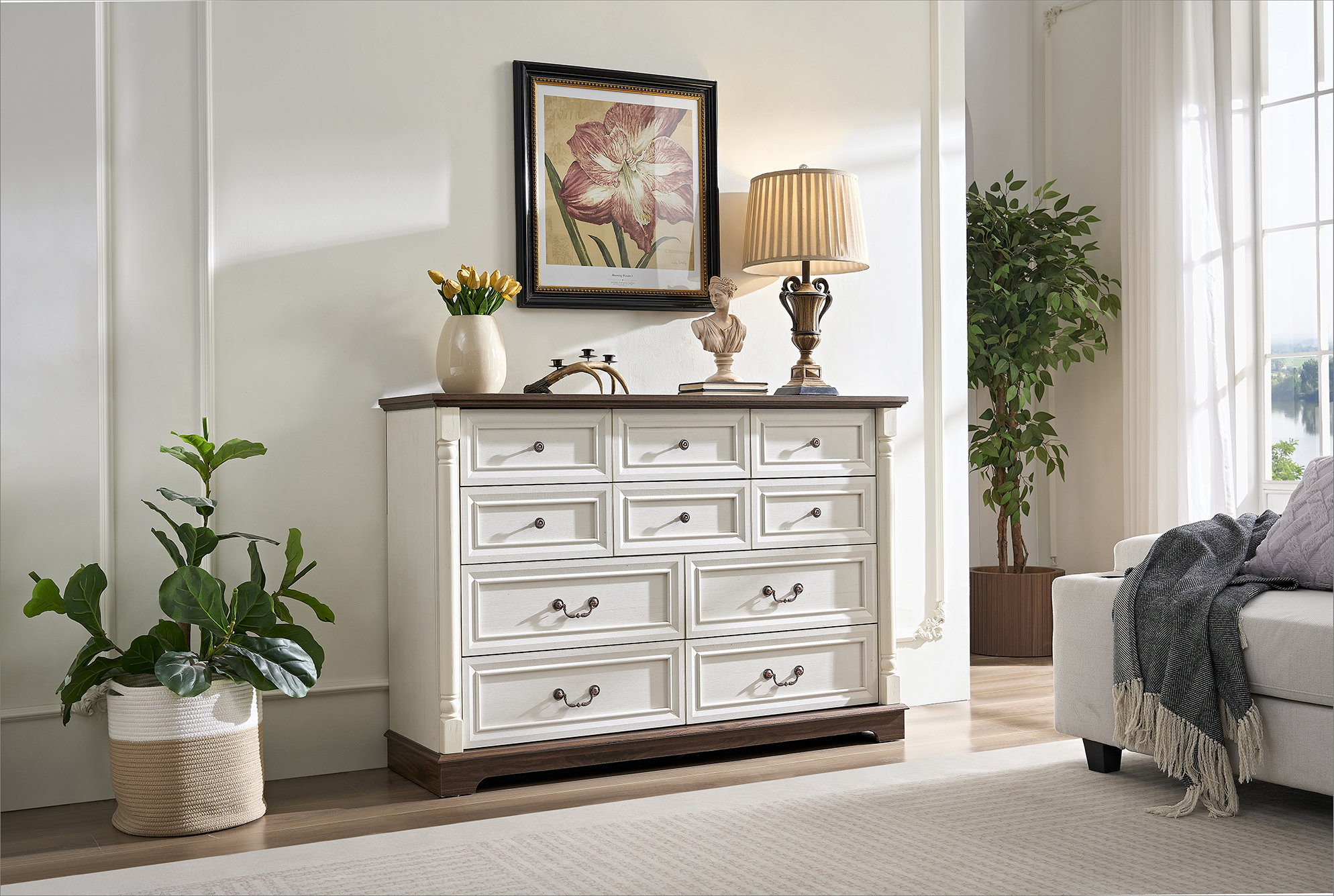 17 Stories 10 Drawer Dresser Chest for Bedroom with Wooden Base and ...