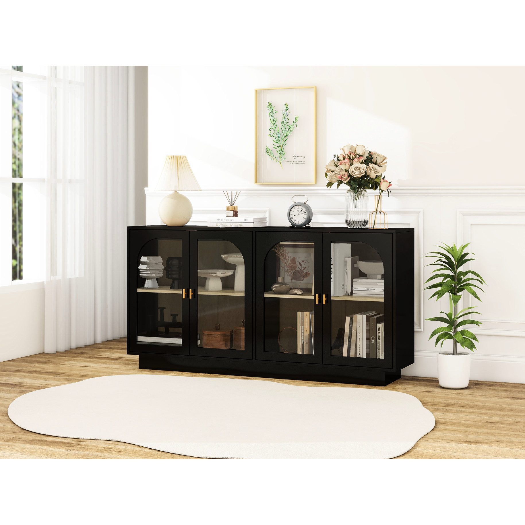 Latitude Run® Black Cabinet With Acrylic Front For Living Room Storage ...