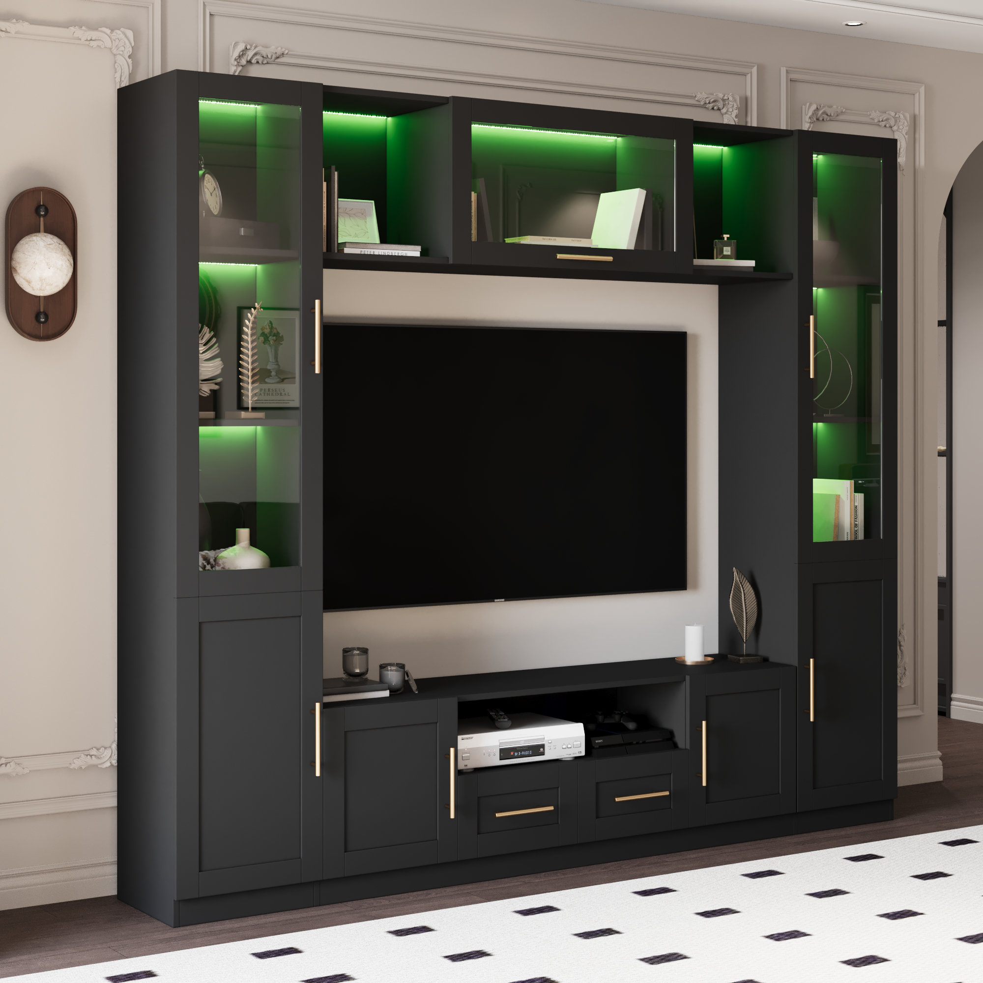 Brayden Studio® 4-piece Wall Unit Tv Stand With Led Lights For Tvs Up ...