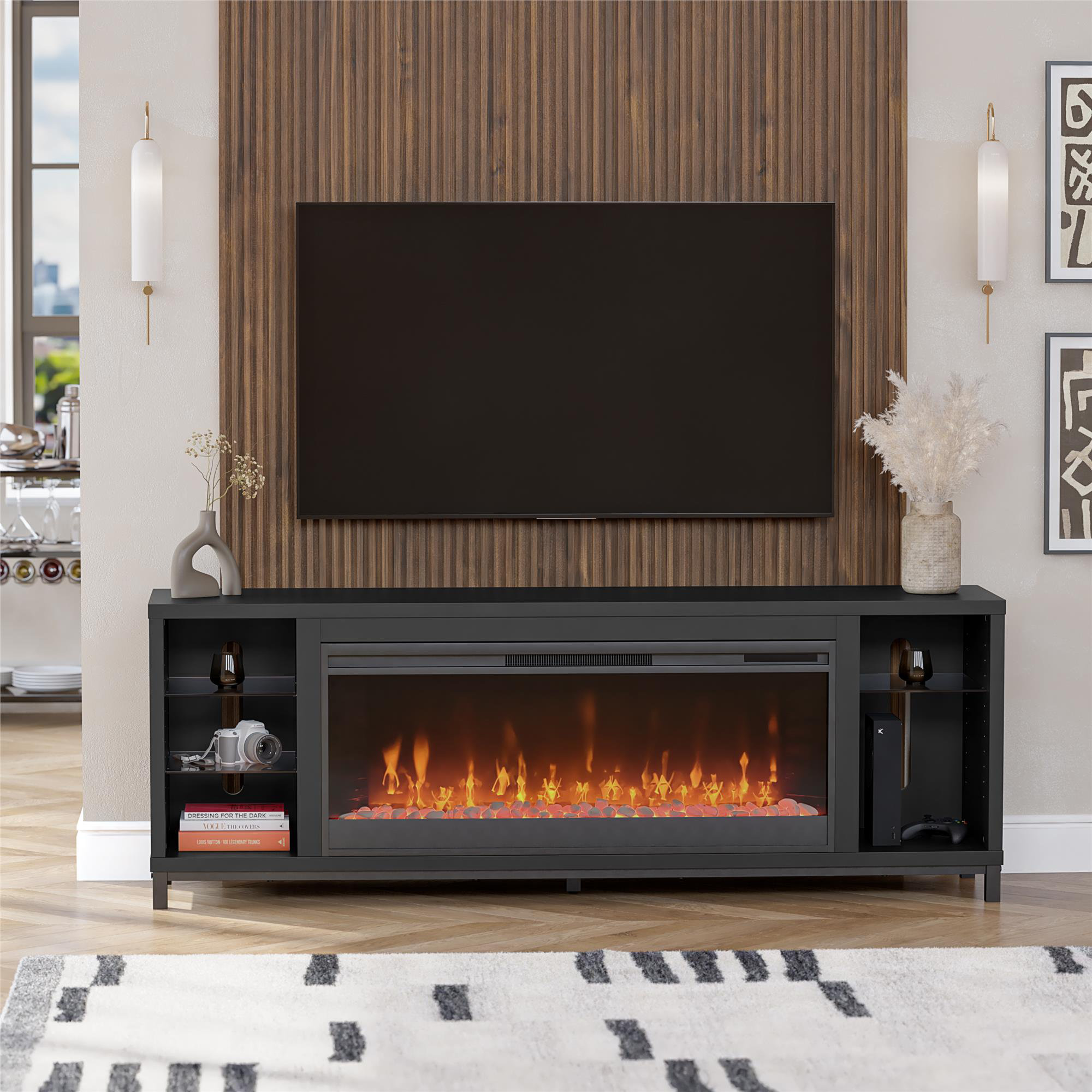 Ivy Bronx Parizoda Modern Multi-Color Electric Fireplace Media Console ...
