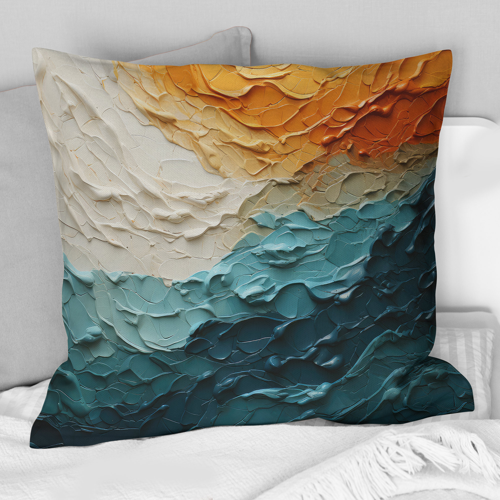 Design Art Teal Orange Ocean Coastal Essence Collage - Ocean Printed ...