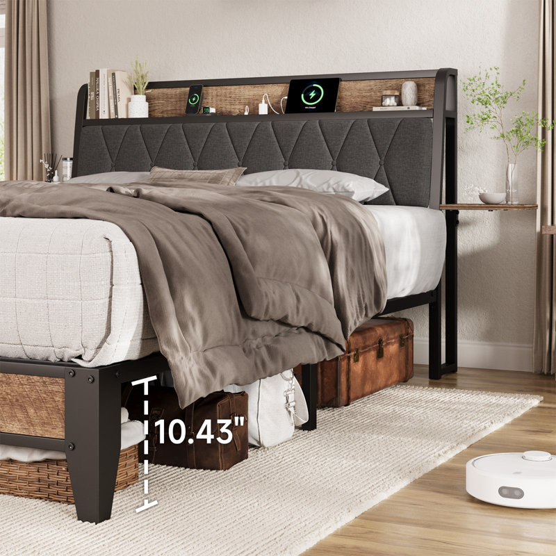 17 Stories Upholstered Platform Bed With Charging Station Ergonomic ...