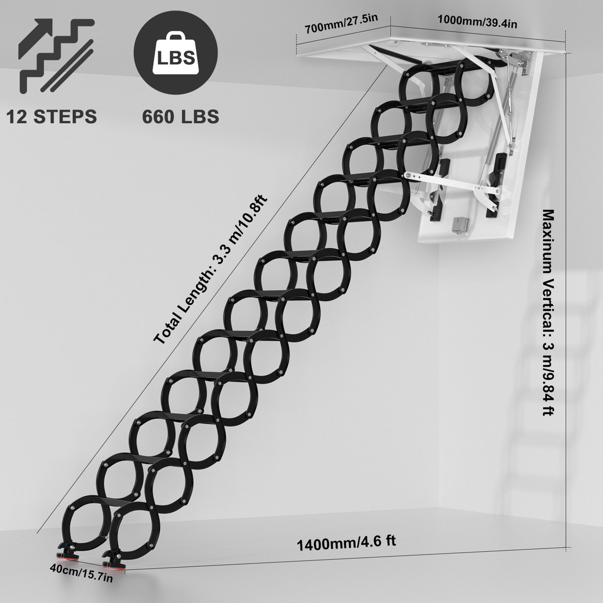 Artudatech Sellman 9.84 Ft Steel Ceiling Ladder With 660 Lbs Capacity ...