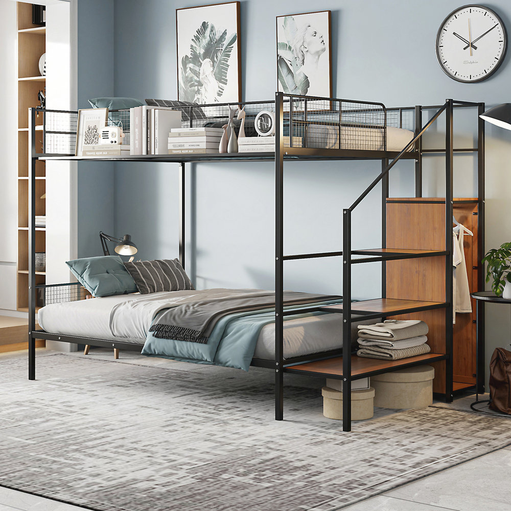 Mason & Marbles Twin Over Full Metal Bunk Bed with Wire Shelving and ...