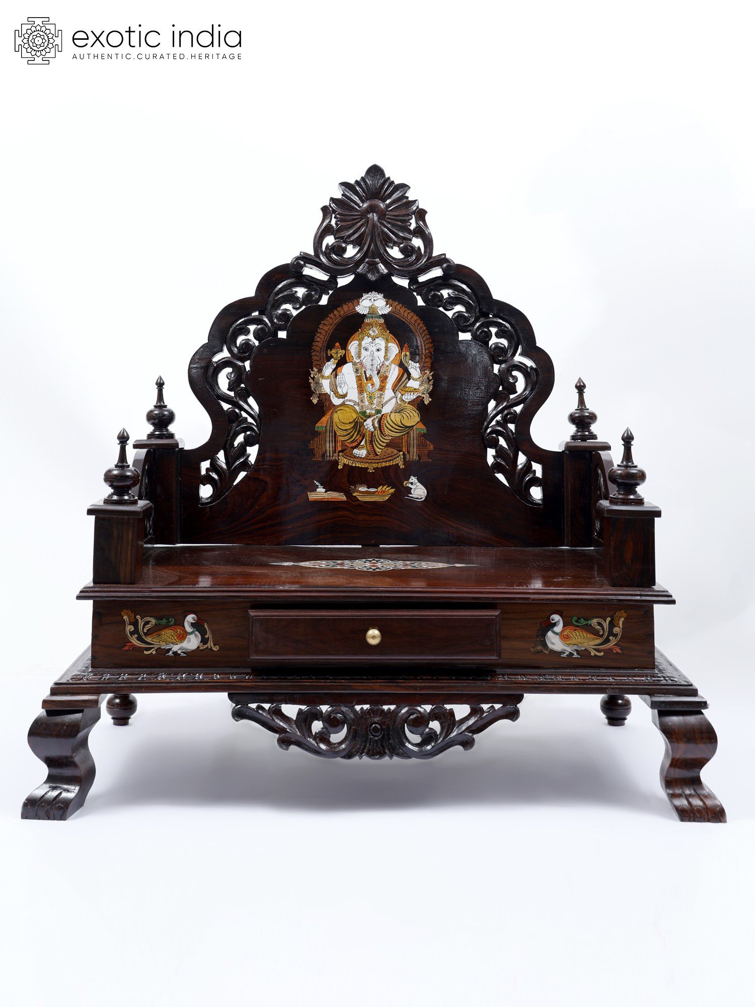 Exotic India 35" Designer Wooden Temple/Mandasana with Lord Ganesha ...