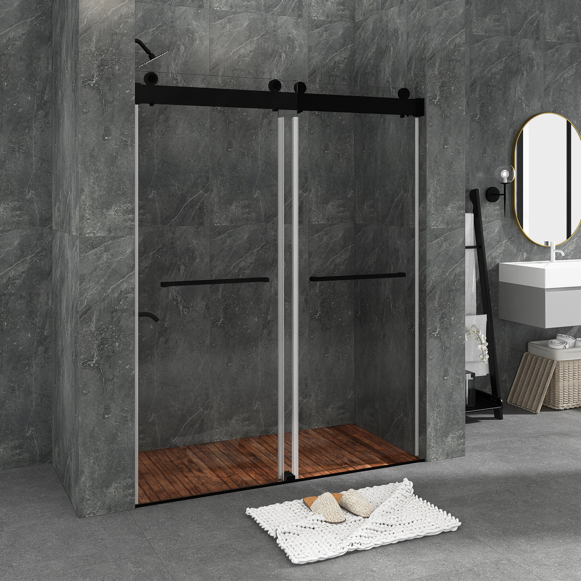 JimsMaison 48'' - W x 76'' H Single Sliding Door Frameless Shower Door with | Wayfair