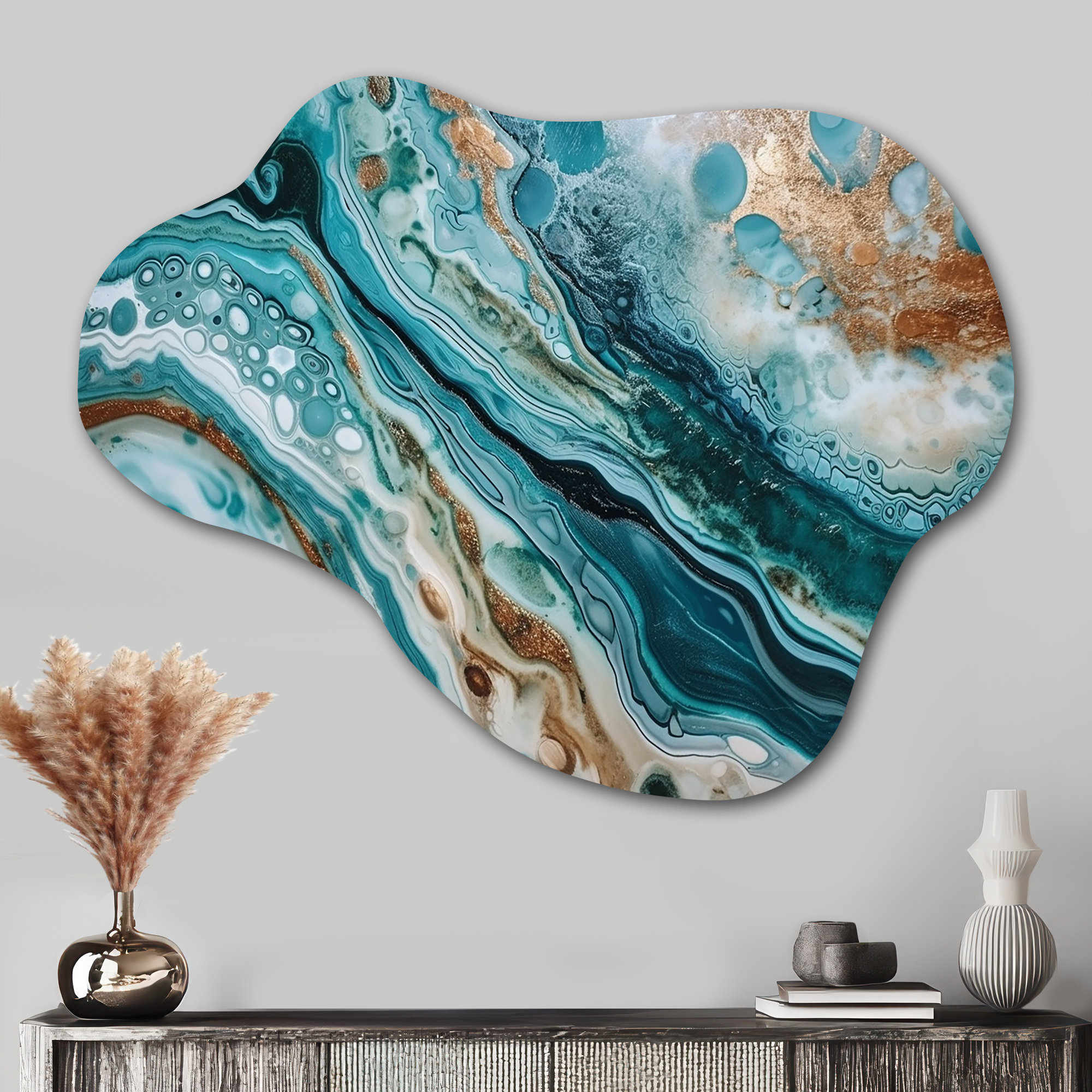 Design Art Blue Gold Half Circle Marble Abstract IV - Abstract Marble ...