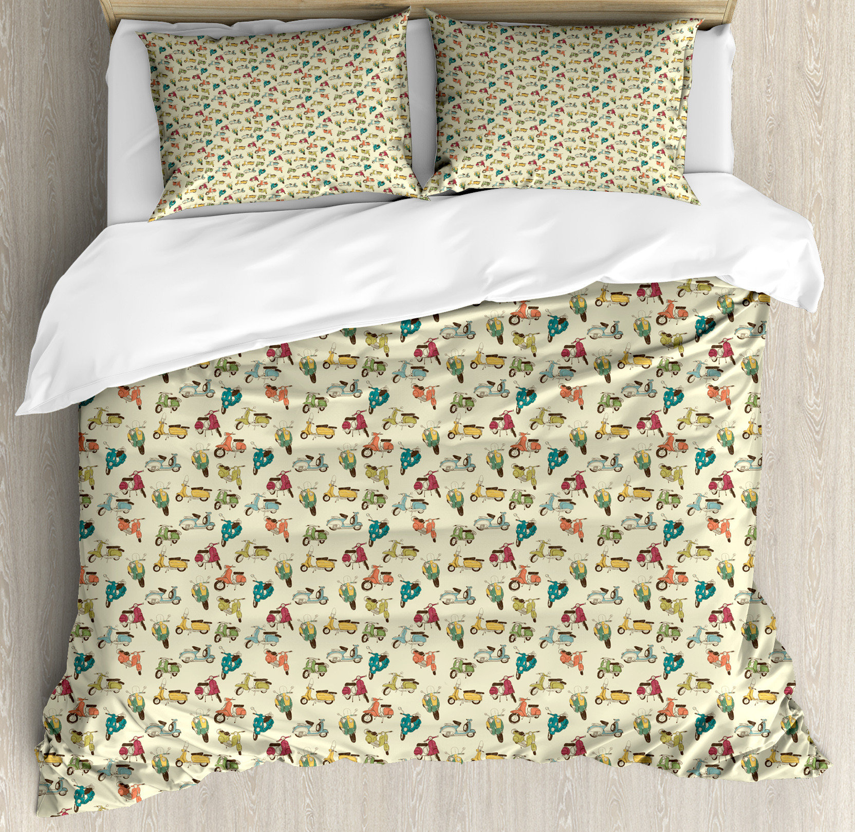 Ambesonne Motorcycle Duvet Cover Set, Retro Scooter Sketches, King ...
