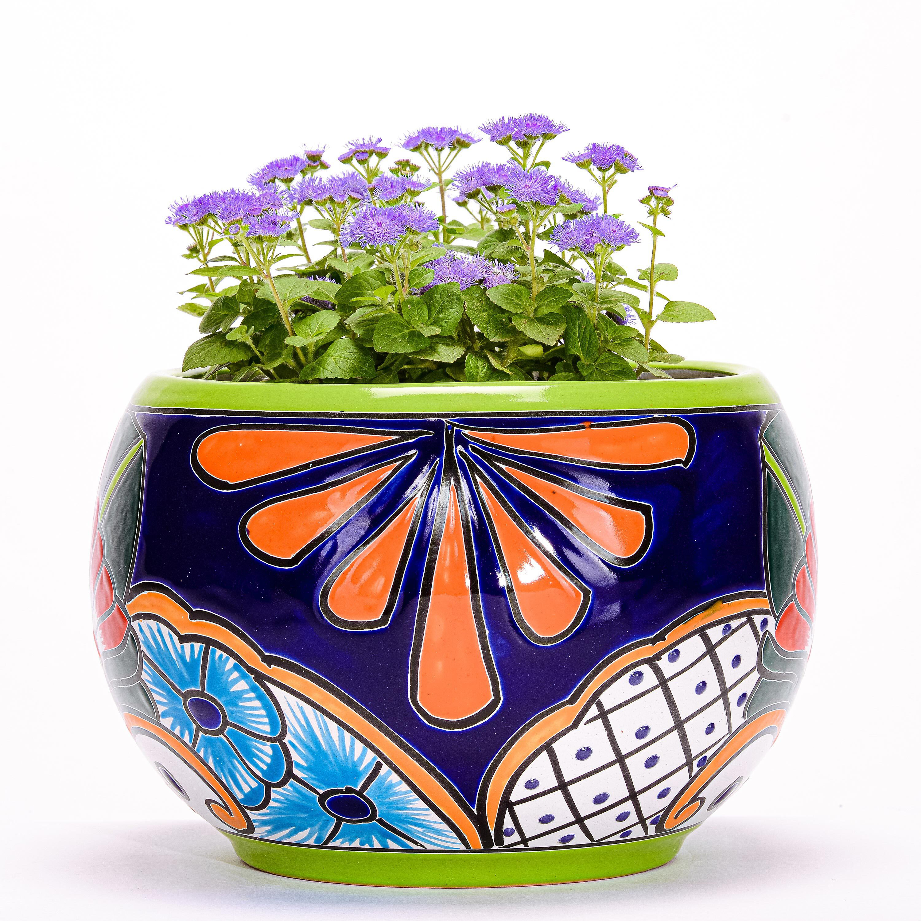Plow & Hearth Green Authentic Talavera Baul Planter, Medium | Wayfair