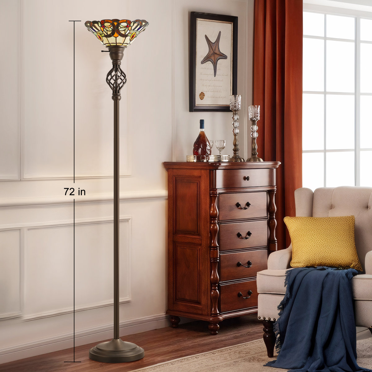 Astoria Grand 71'' Floor Lamp Torchiere Floor Lamp with Stained Glass ...