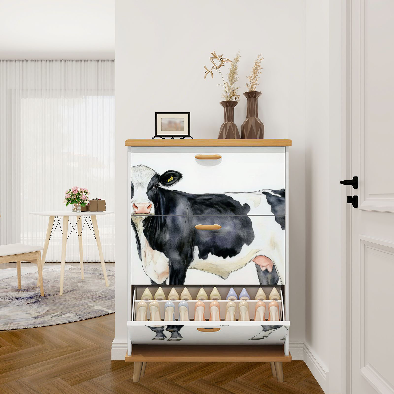 East Urban Home Shoe Storage Cabinet with 3 Flip Drawers for cow ...