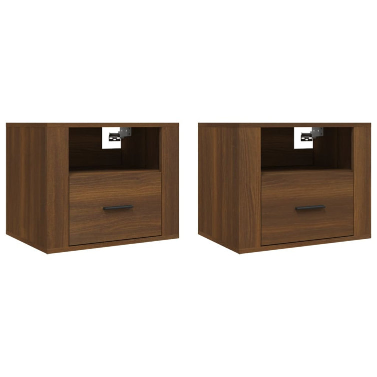 Latitude Run Wall mounted bedside tables with brown oak effect, 50 x 36 ...