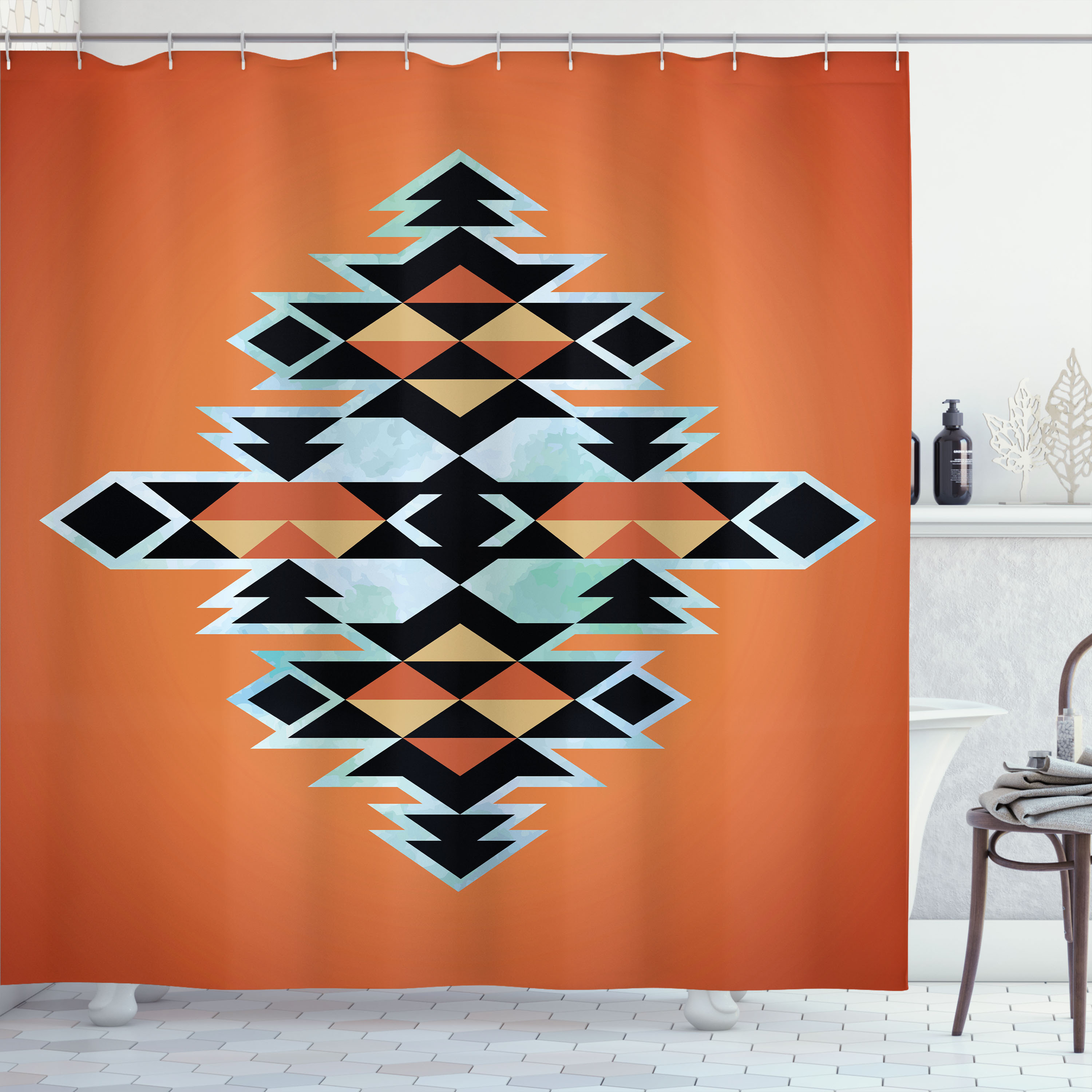 Bungalow Rose Tribal Shower Curtain Native Aztec Rhombus Art Orange ...