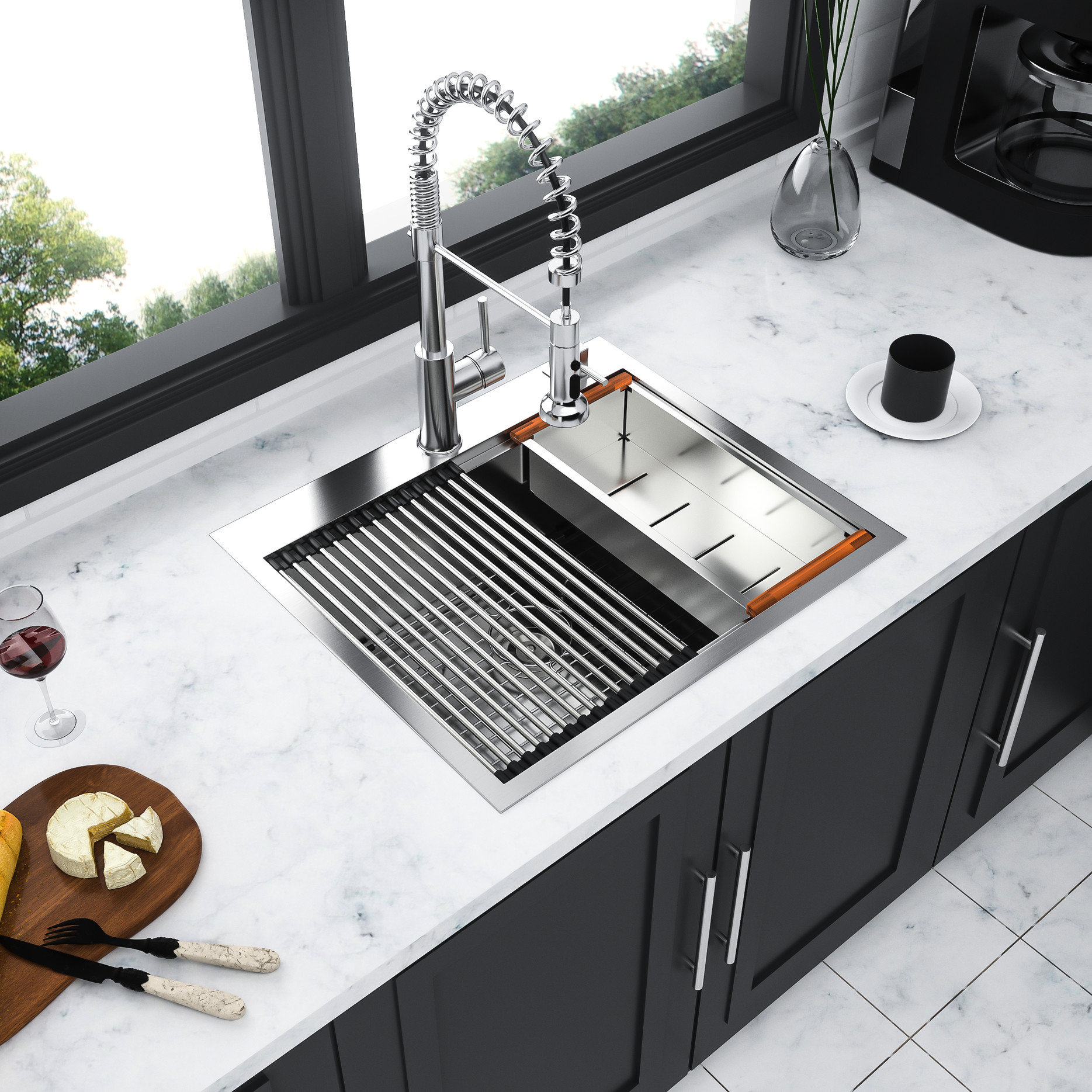 xingguangya 25 Inch Workstation Kitchen Sink, Stainless Steel 16 Gauge ...