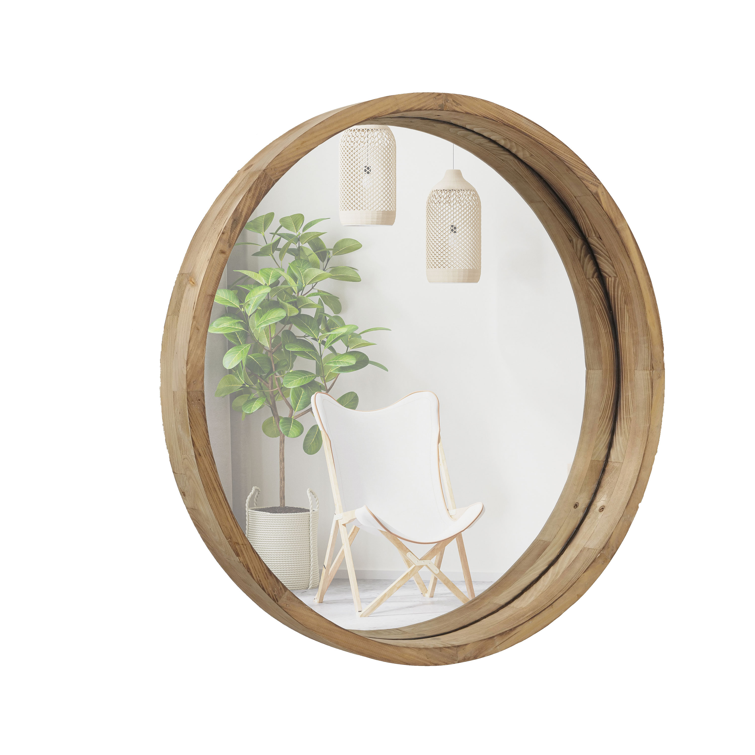 Gracie Oaks Rustic Round Mirror, 29.5 Inch Diameter, Glass And ...