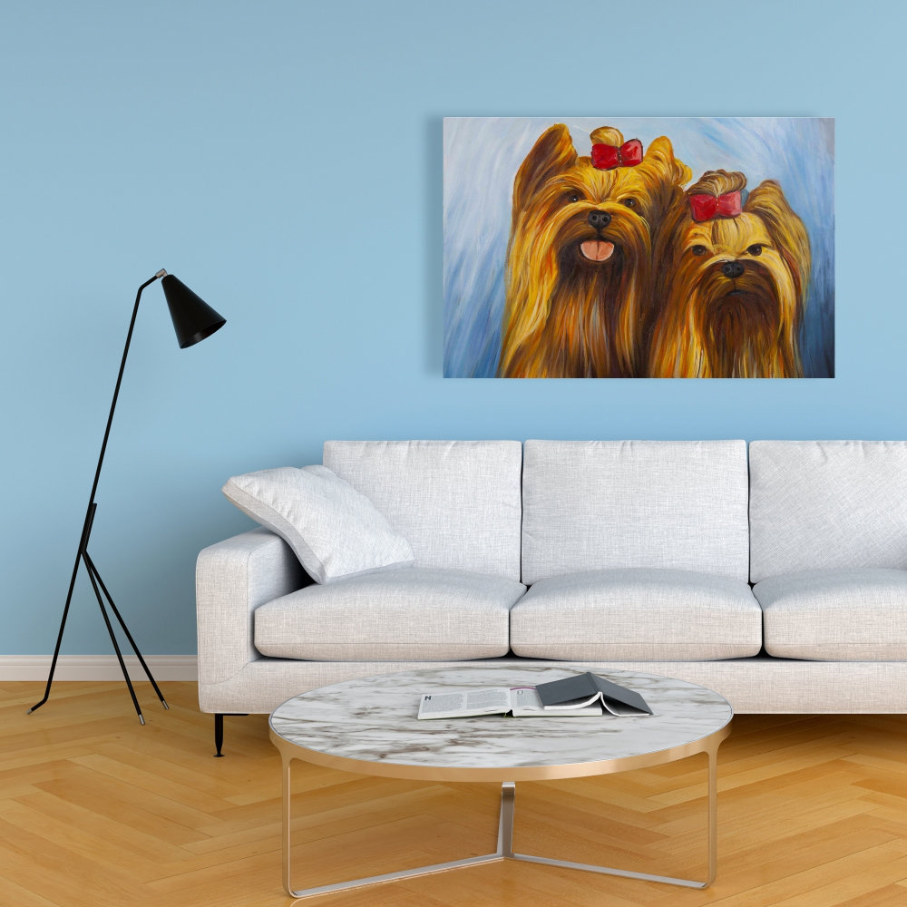 Lark Manor™ Two Smiling Dogs with Bow Tie - Blue Dog Canvas Decor | Wayfair