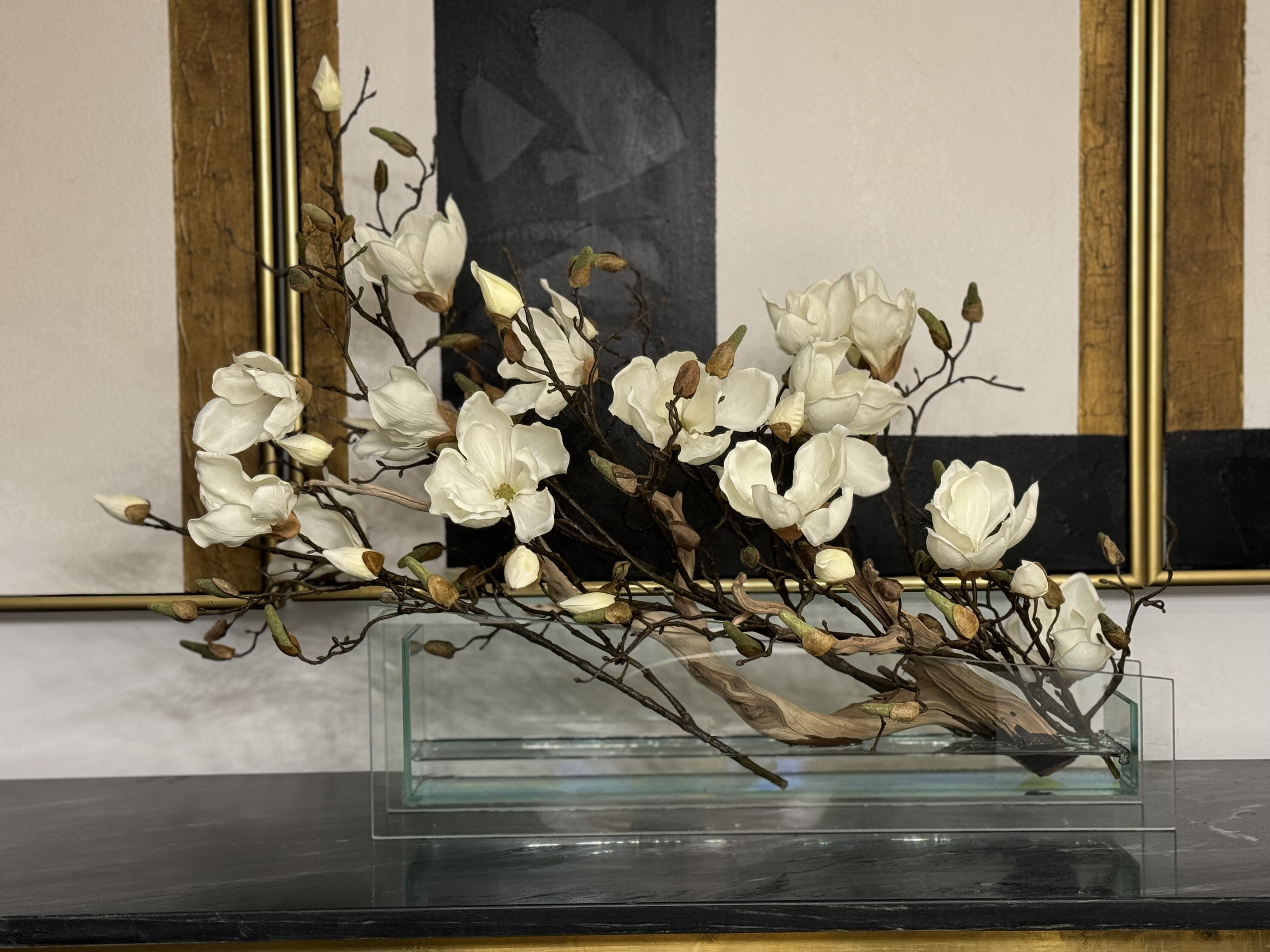 CFA Design Group Sloped Glass Planter With White Magnolias | Wayfair