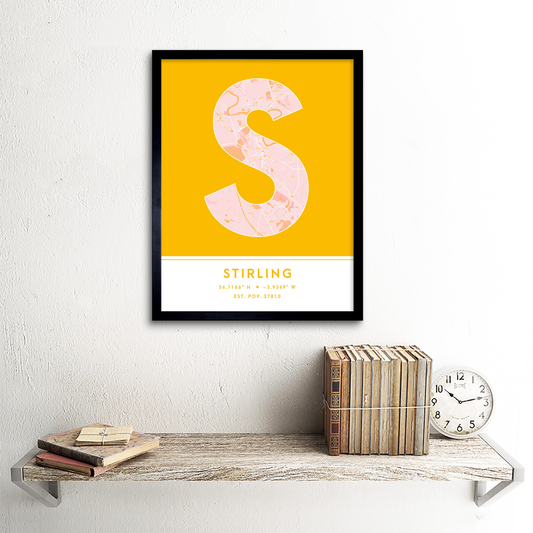 Wee Blue Coo Stirling Scotland UK City Map Yellow Colour Block Modern ...