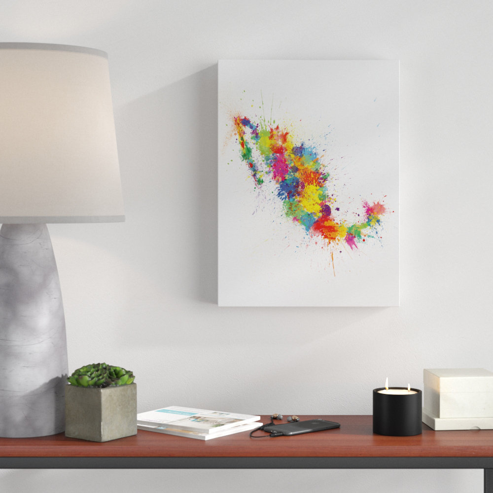 Wrought Studio™ 'Mexico Paint Splashes Map' Graphic Art on Wrapped ...