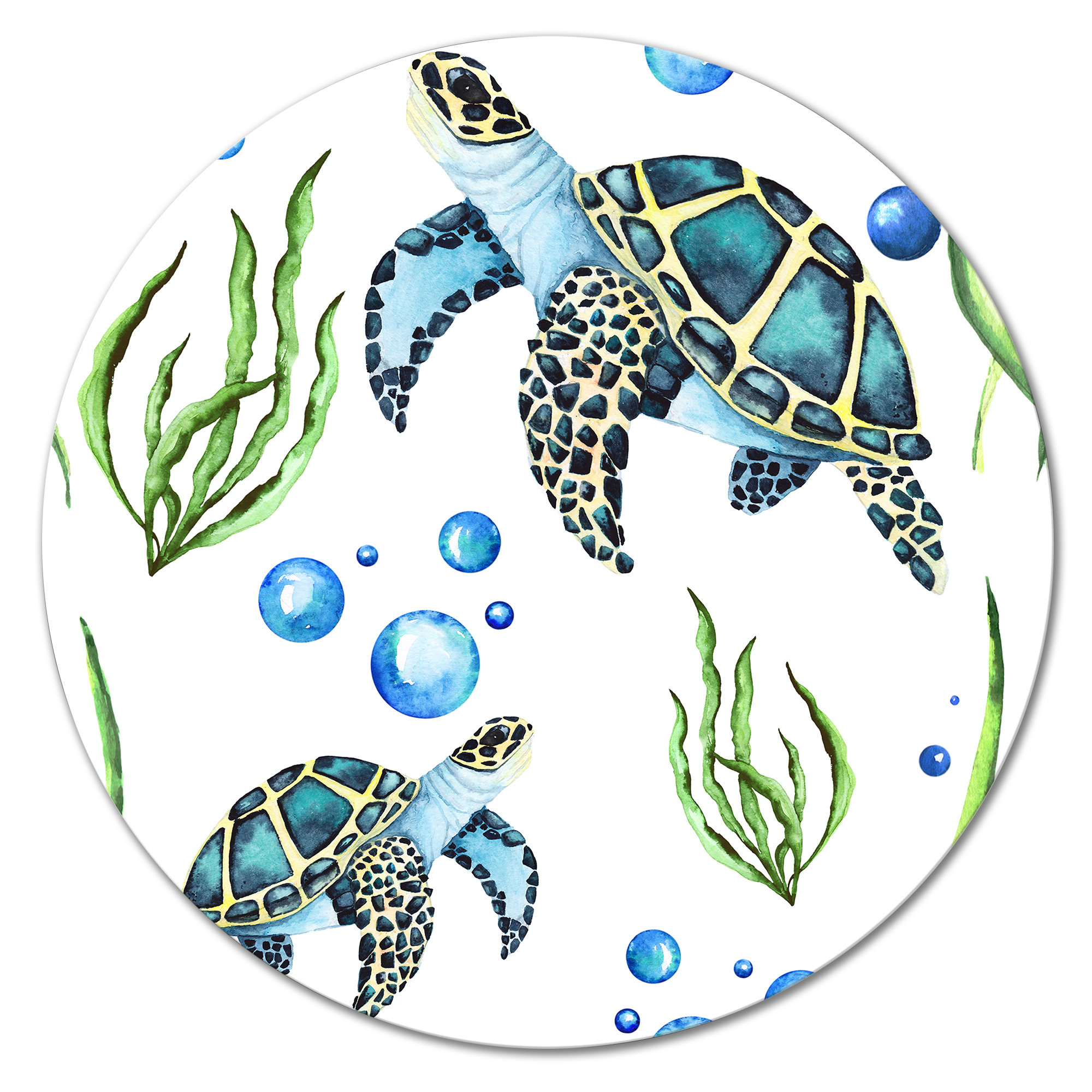 East Urban Home Sea Turtle Seaweed And Bubbles - Patterned Metal Circle ...