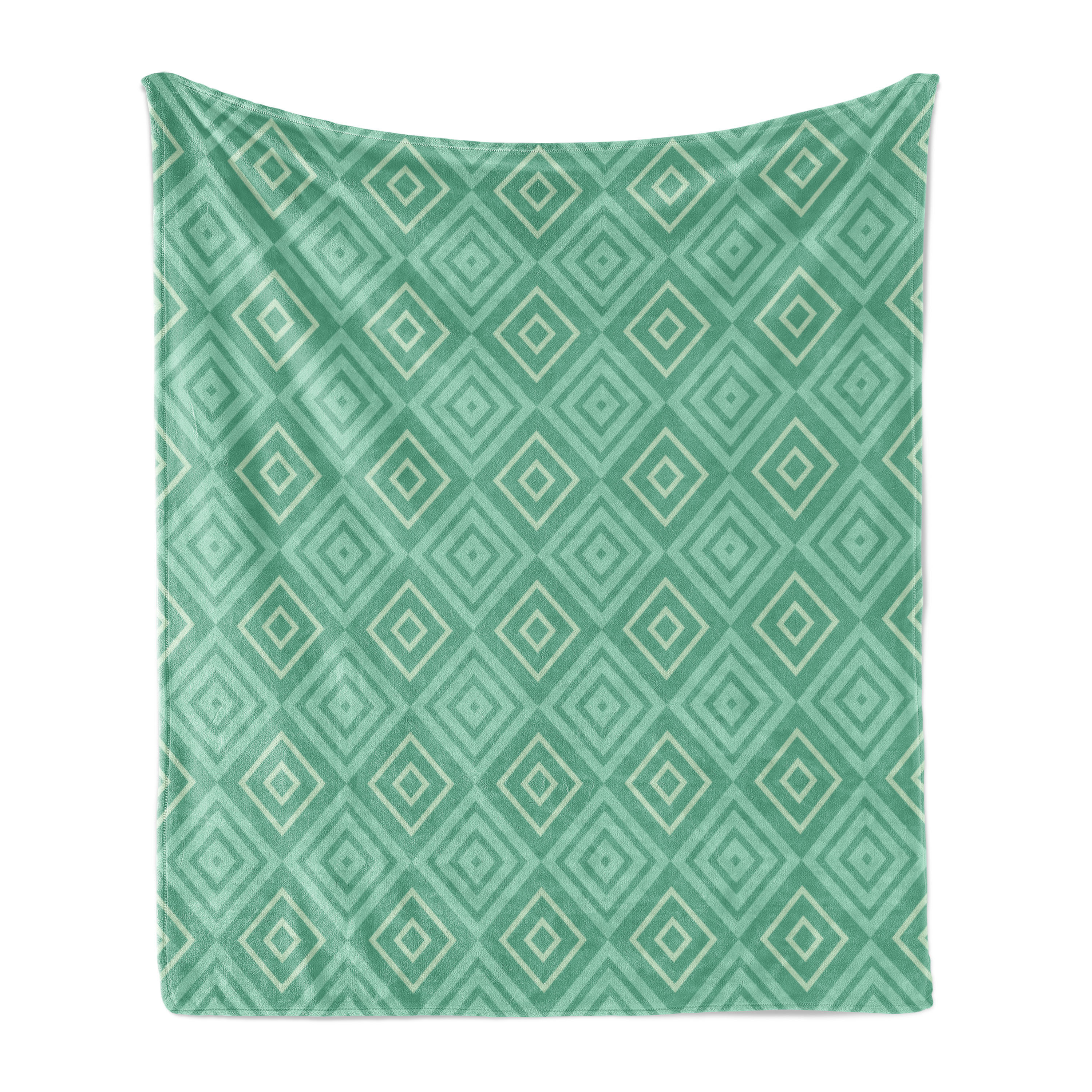 Ambesonne Mint Fleece Throw Blanket Nested Squares Pattern White Almond ...