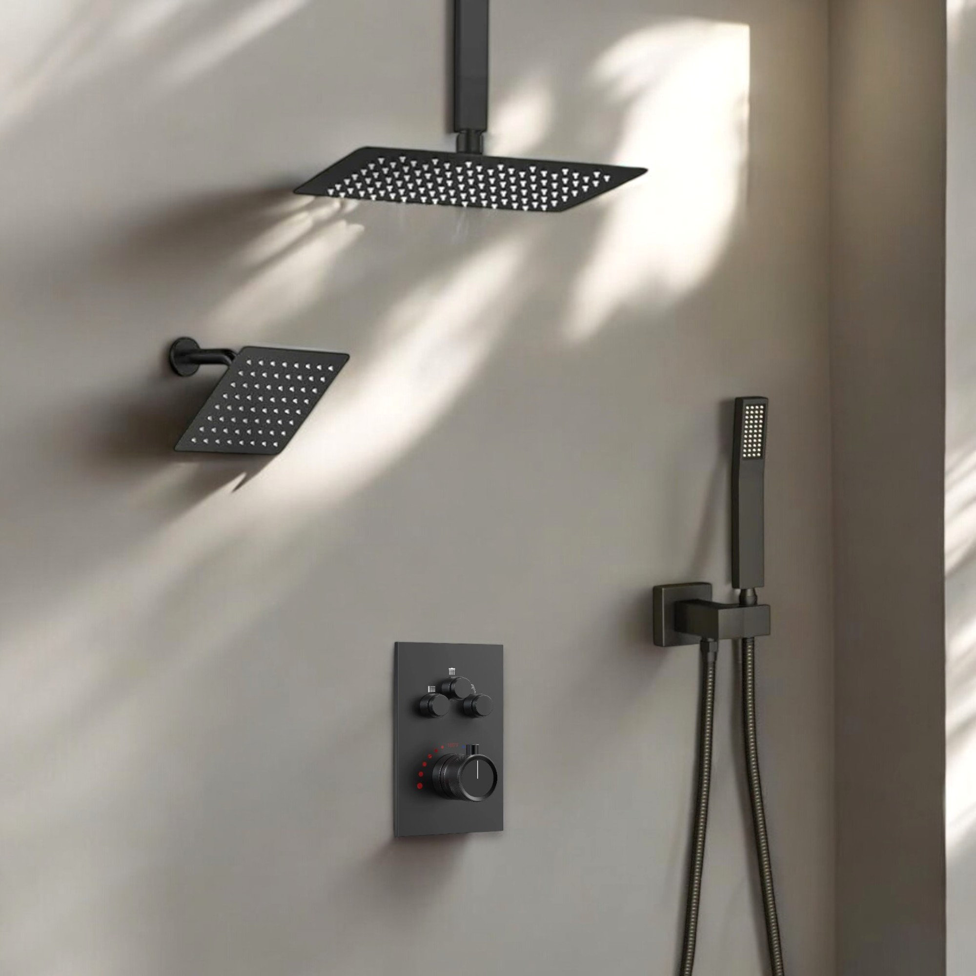 SINOLUXE Thermostatic Complete Shower System With Button Rough-In Valve ...