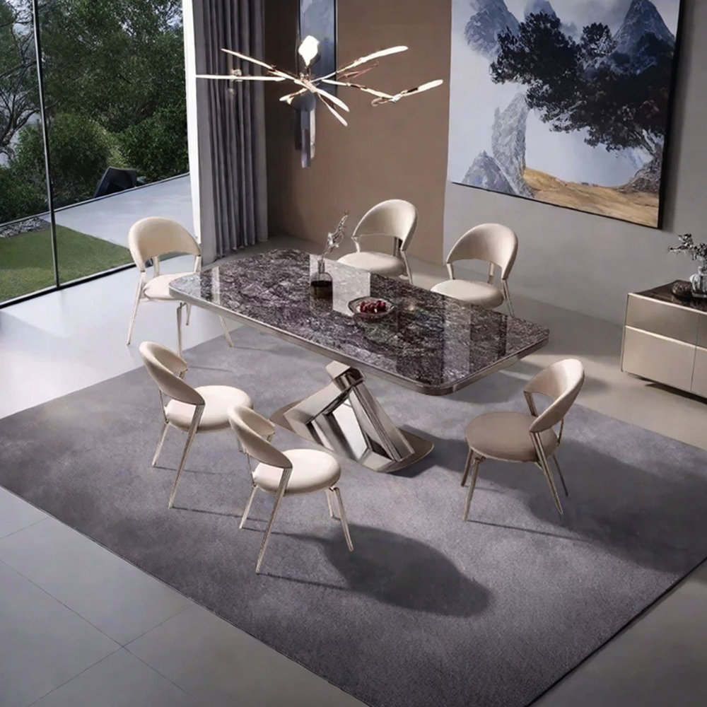 Zhang's SereneLodge Sintered stone stainless steel dining table set ...