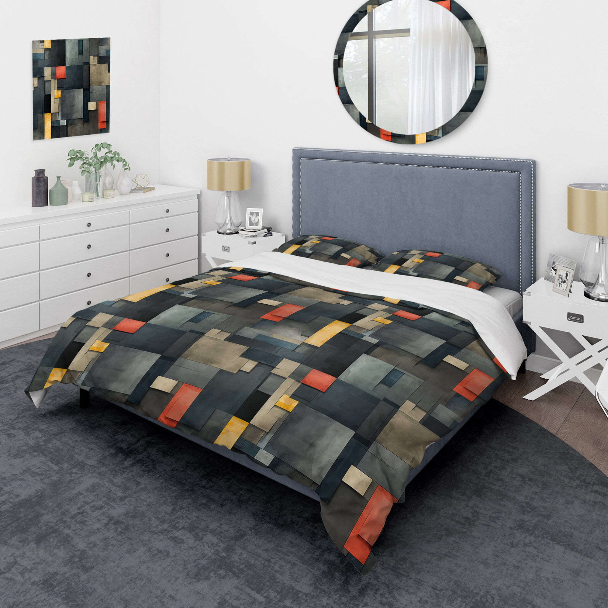 Design Art Urban Concrete Grey Geometric Pattern Bedding | Wayfair