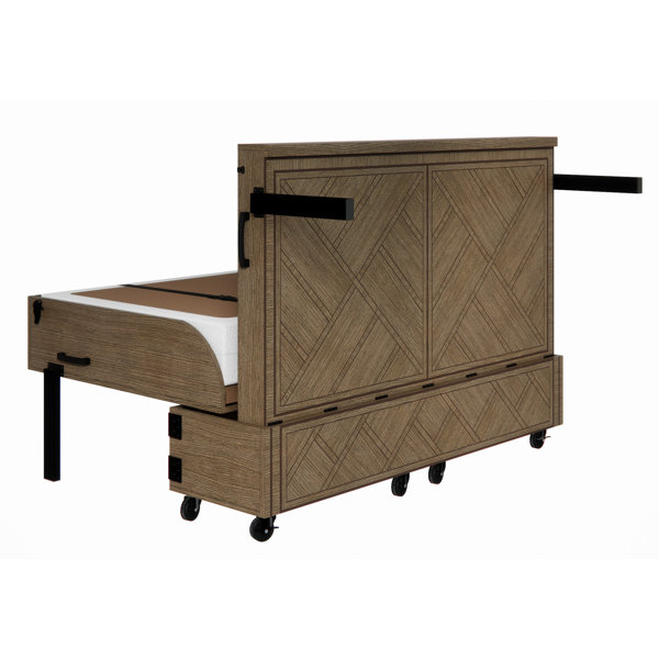 Foundry Select Ambrosia Queen Solid Wood Rolling Cabinet Bed with ...