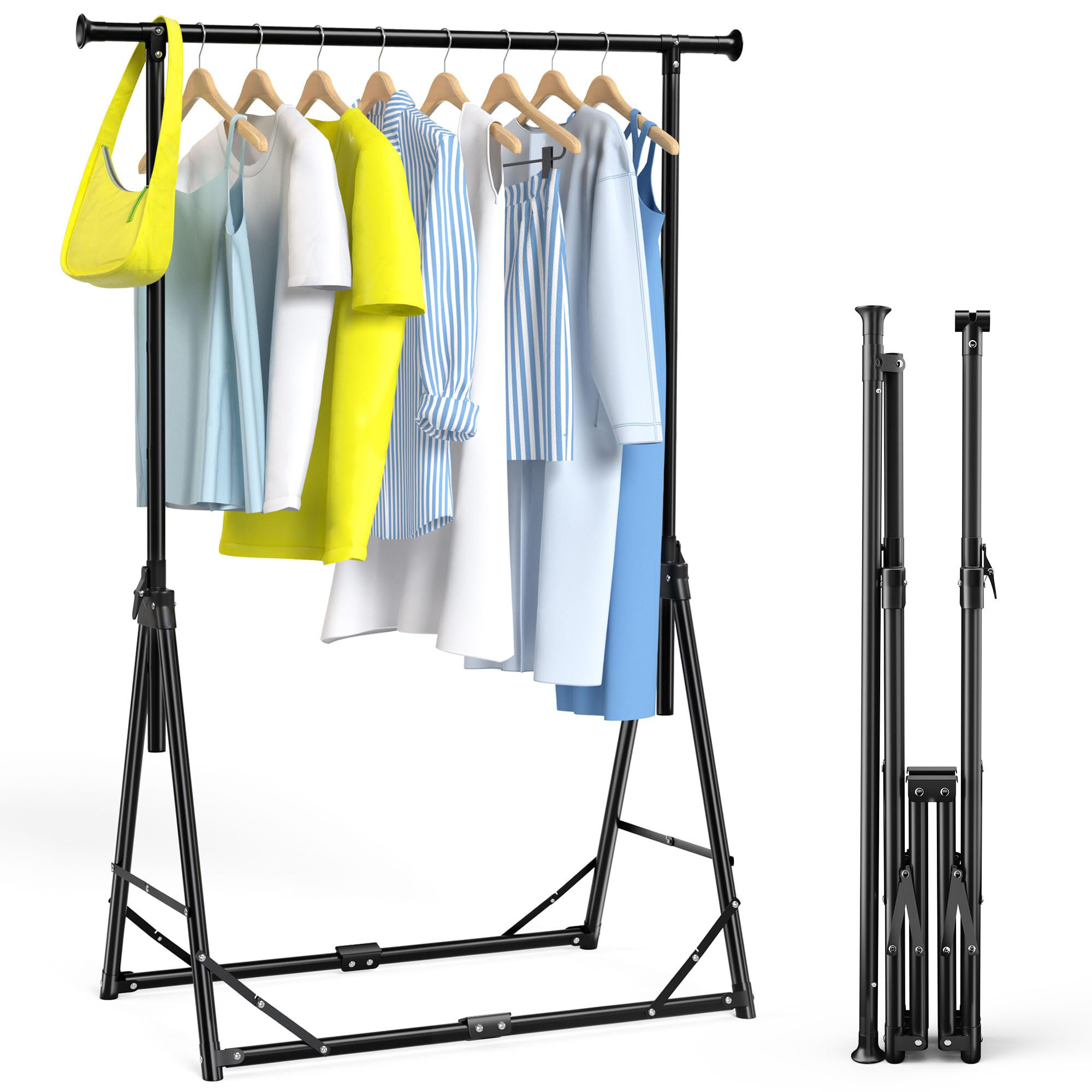 Rebrilliant Foldable Adjustable Clothes Rack, 4-Level Height, Portable ...