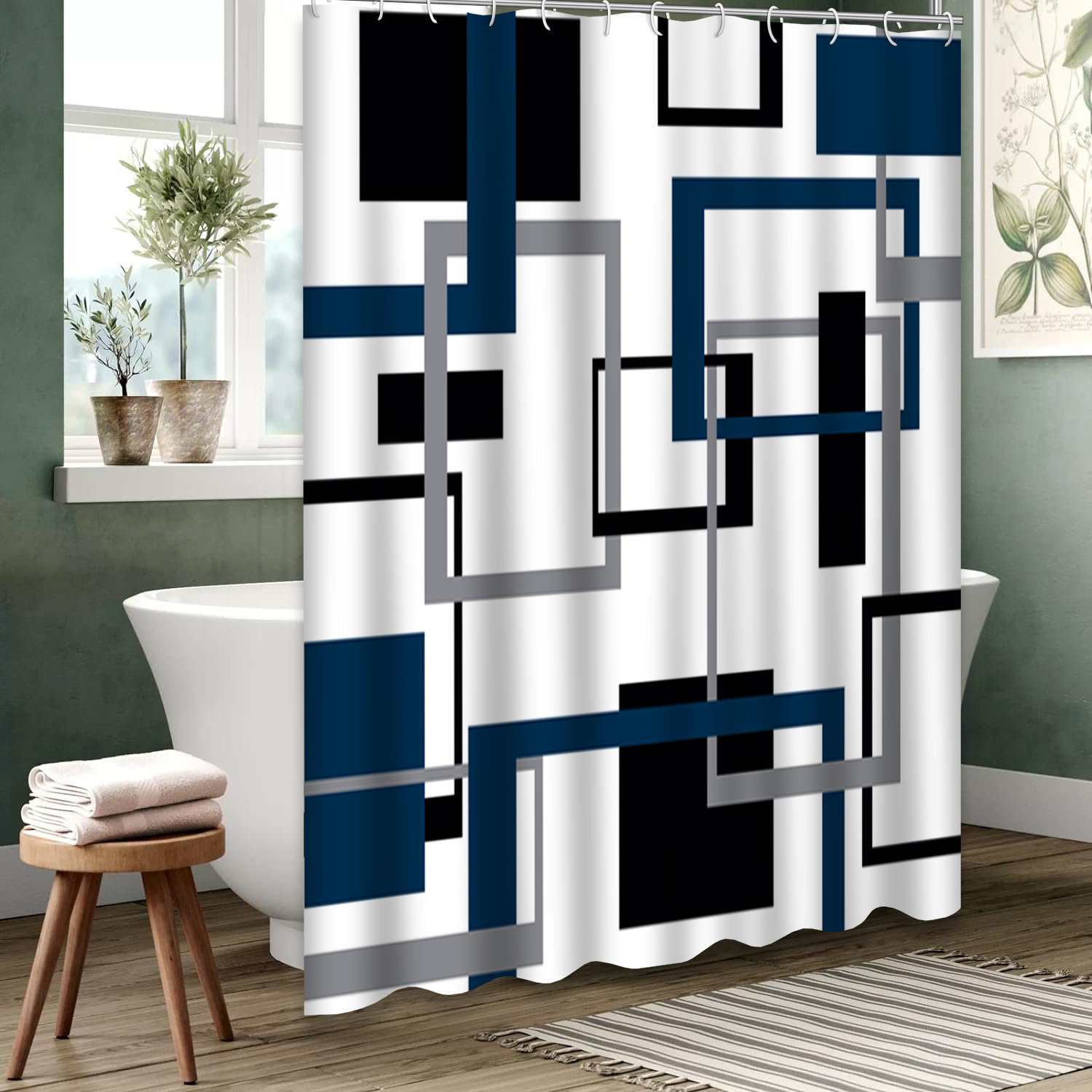 East Urban Home Abstract Square Shower Curtain, Hipster Geometric Line ...