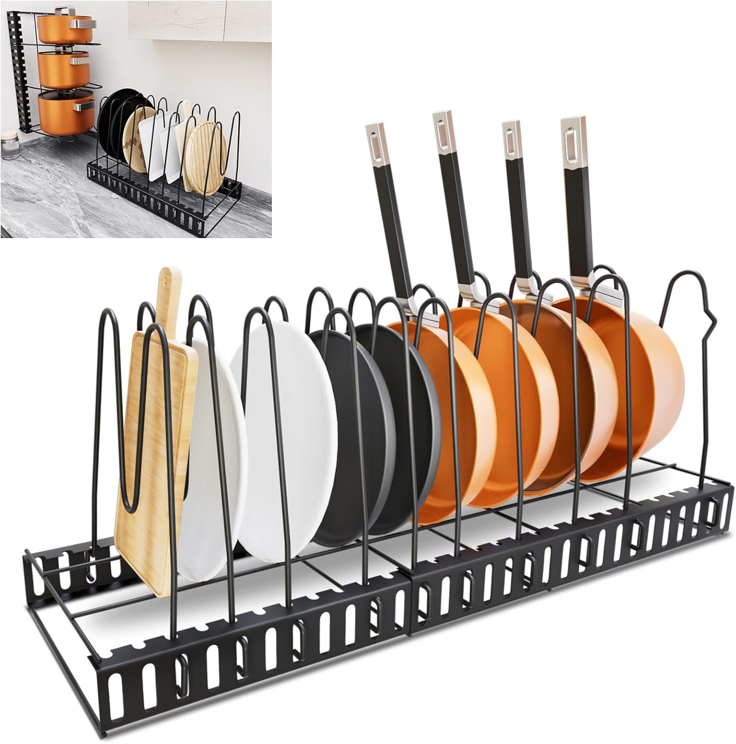 Mint Pantry 10 Tier Pot And Pan Organizer Rack For Cabinet Expandable ...