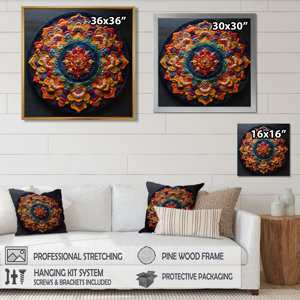 Bungalow Rose Buddhist Sand Flower Mandala - Boho Mandala Framed Canvas ...