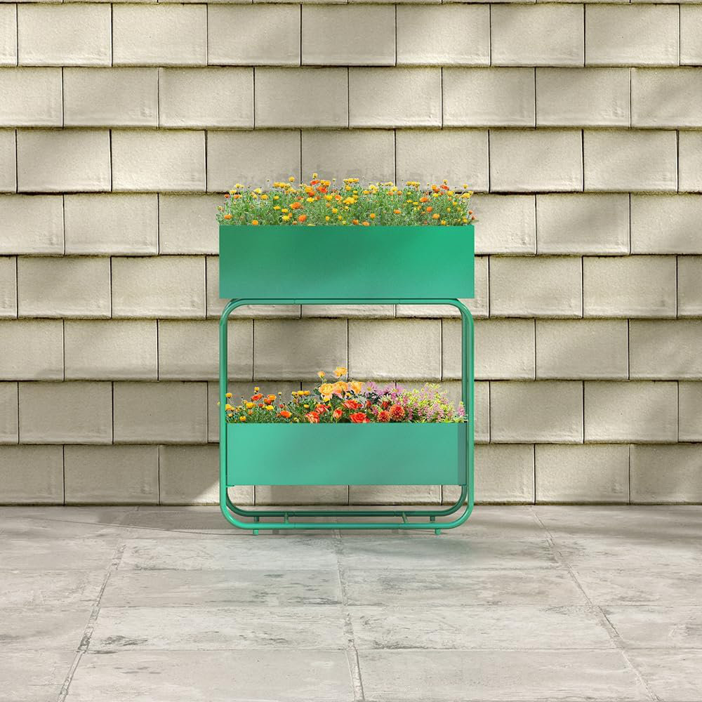 Ebern Designs 2-Tier Raised Garden Bed Metal Elevated Planter Box With ...