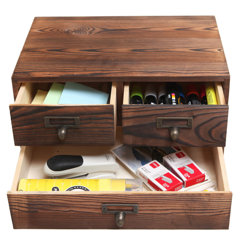 Gracie Oaks Thornport Wood 3 Drawers Desktop Organizer & Reviews | Wayfair