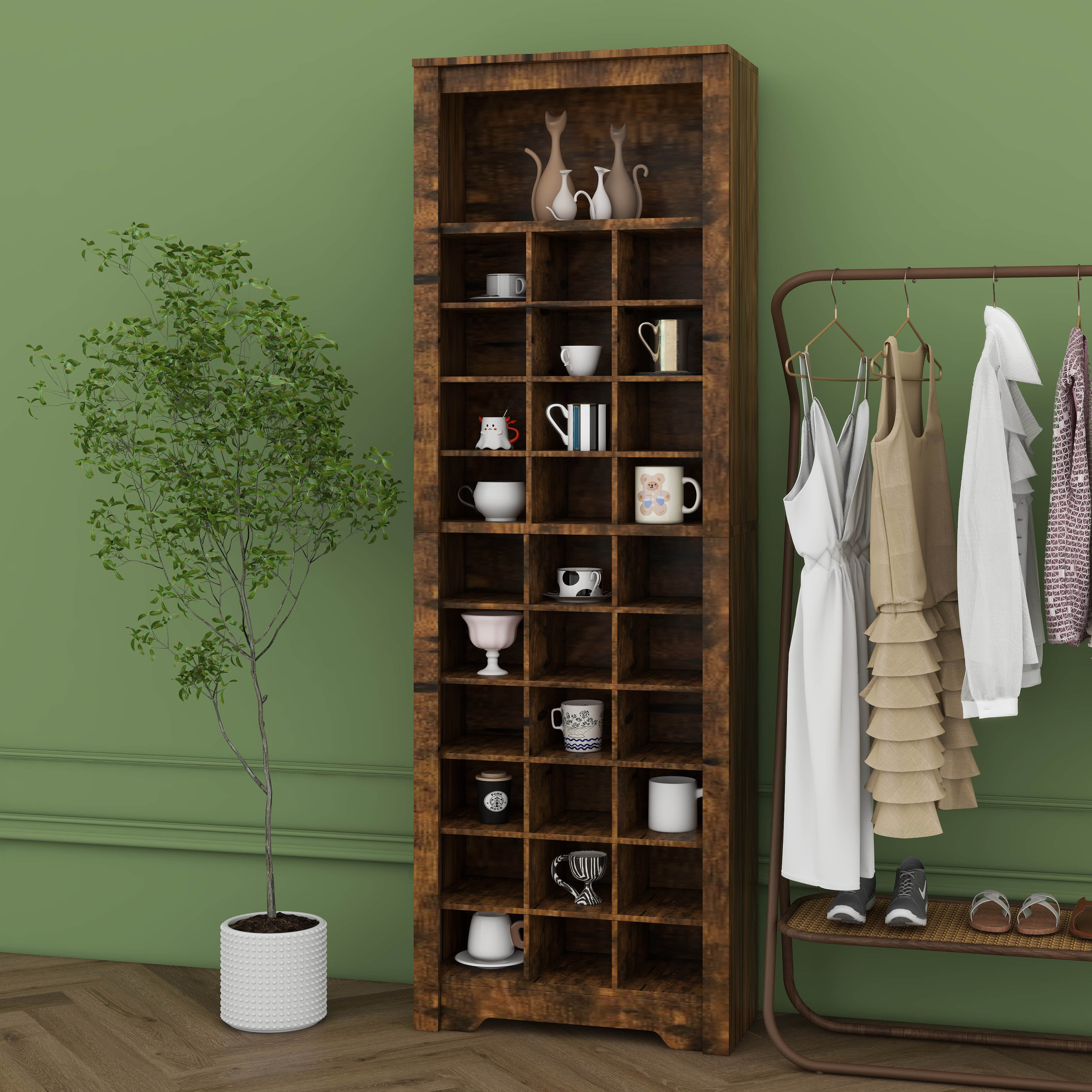 Hokku Designs 30 Shoe Cubby Console, Free Standing Tall Cabinet With ...