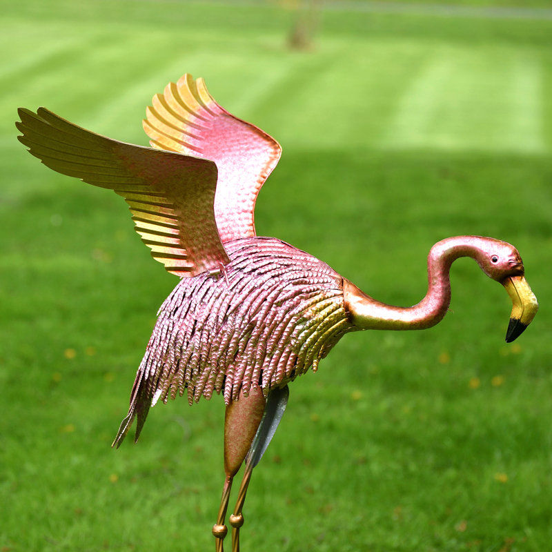 Bayou Breeze Reid Iron Flamingos 4 Piece Statue Set | Wayfair