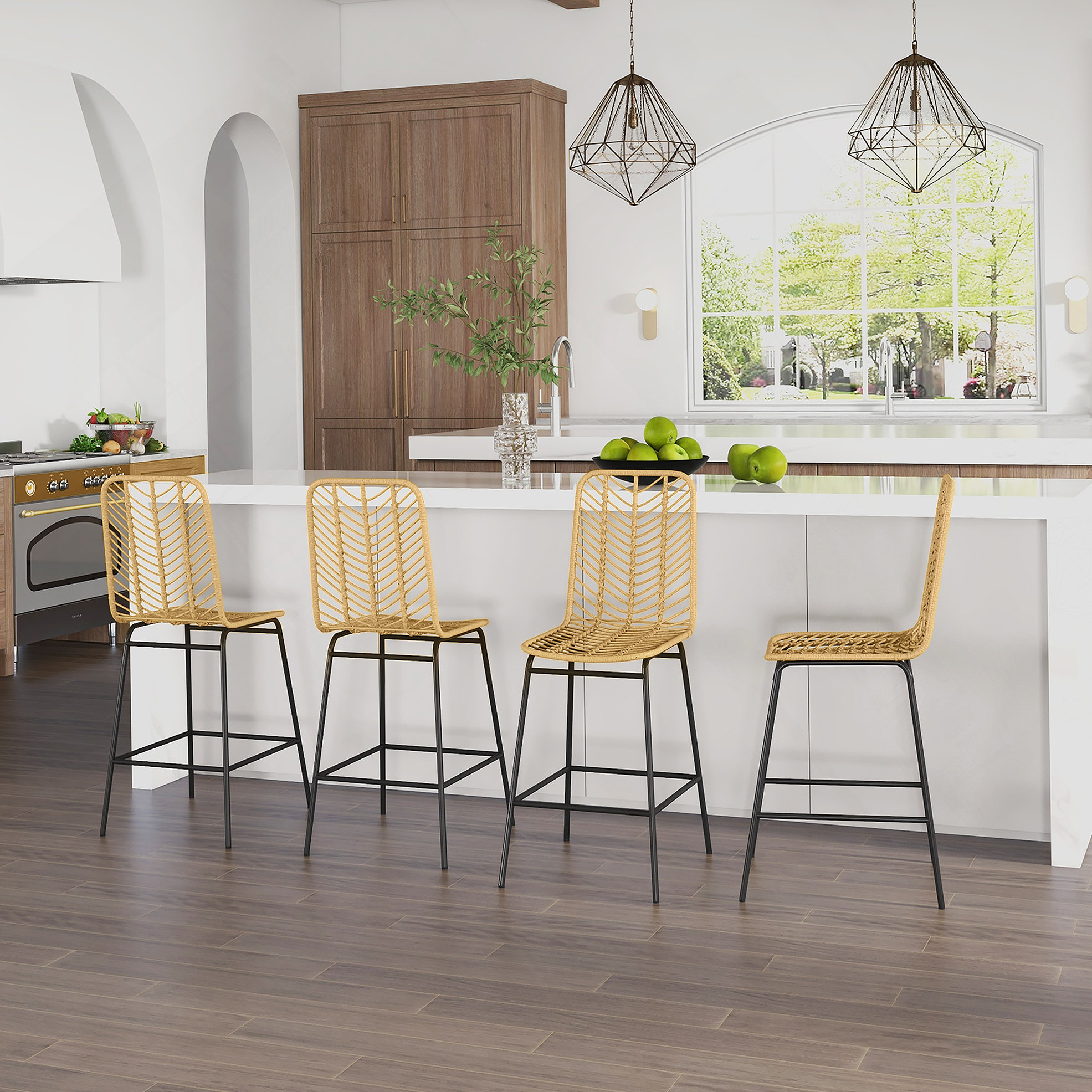 Dakota Fields Rattan Bar Stools Set of 4, 26" Counter Height Barstools ...