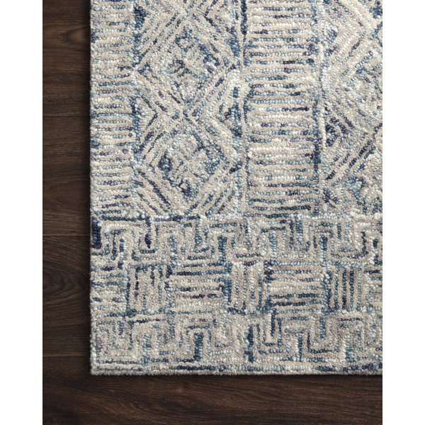 Union Rustic Maximillian Hand-Tufted Wool Blue/Beige Area Rug | Wayfair