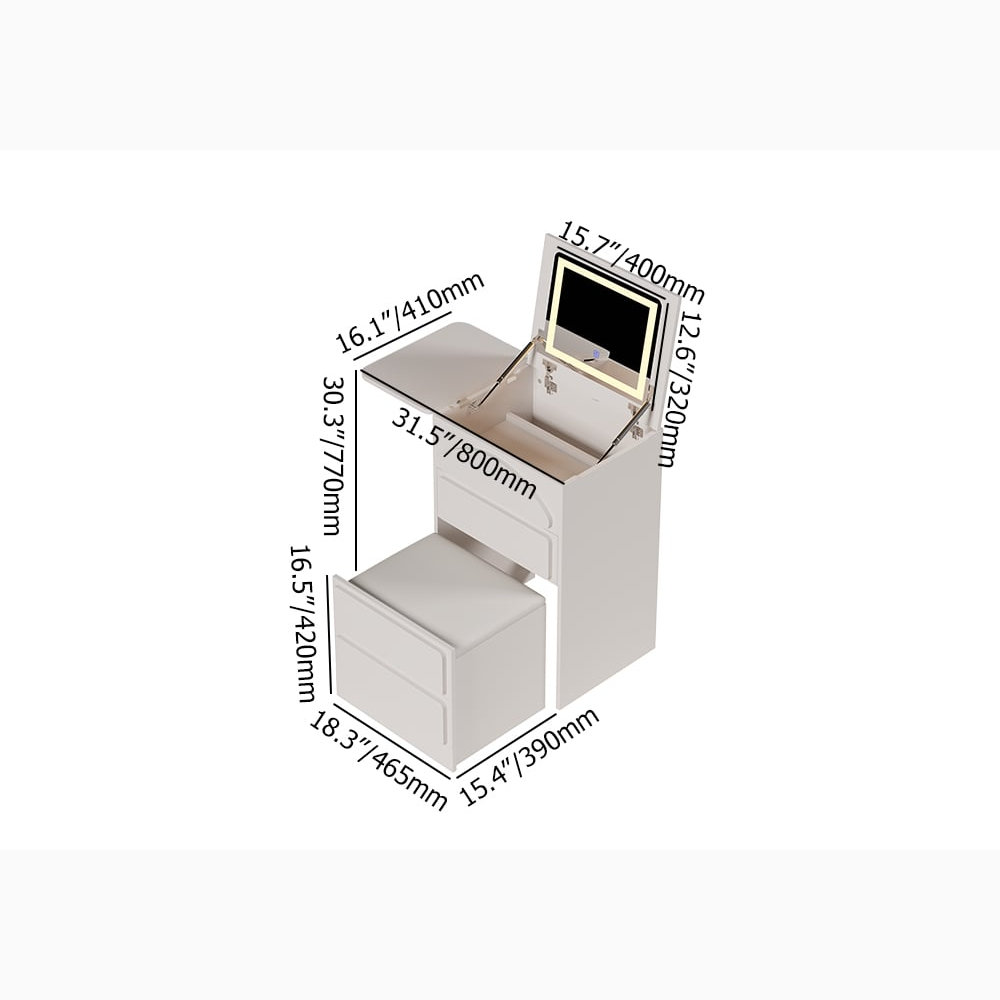 Latitude Run® Modern White Mini Makeup Vanity Set With Charging Station ...