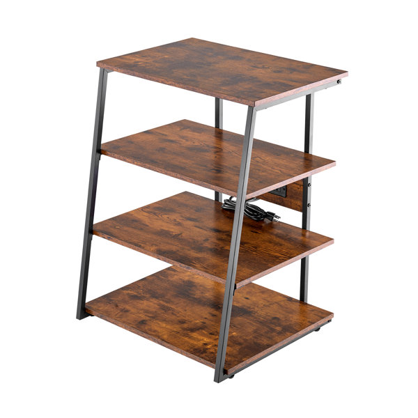 VEVOR 4-Tier AV Media Stand with Power Strips, Corner TV Stand with LED ...