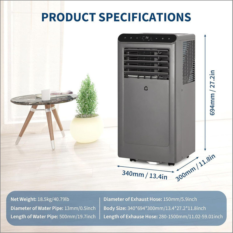 Fashionwu 8,000 BTU Portable Air Conditioner, 3-In-1 Ventless Portable ...