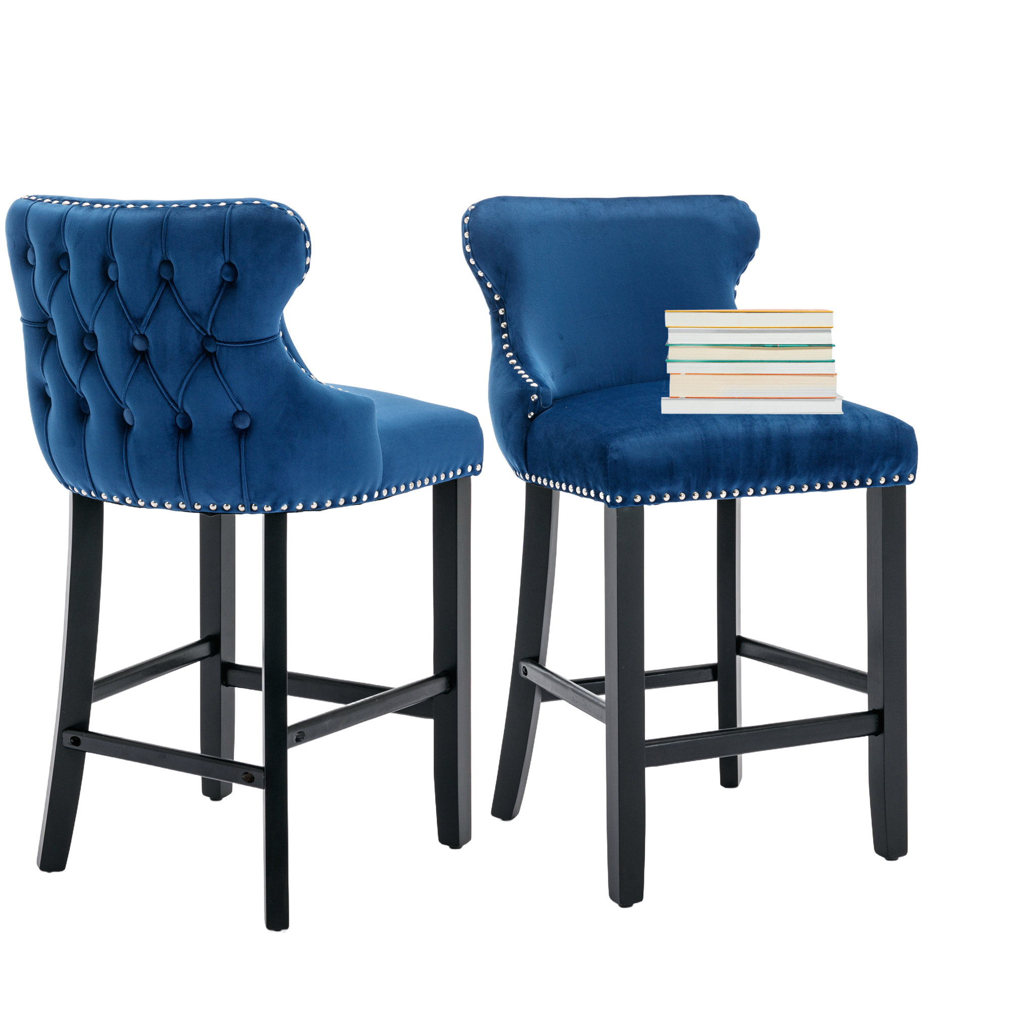 Rosdorf Park Wing-Back Velvet Upholstered Bar Stools Set of 2 | Wayfair